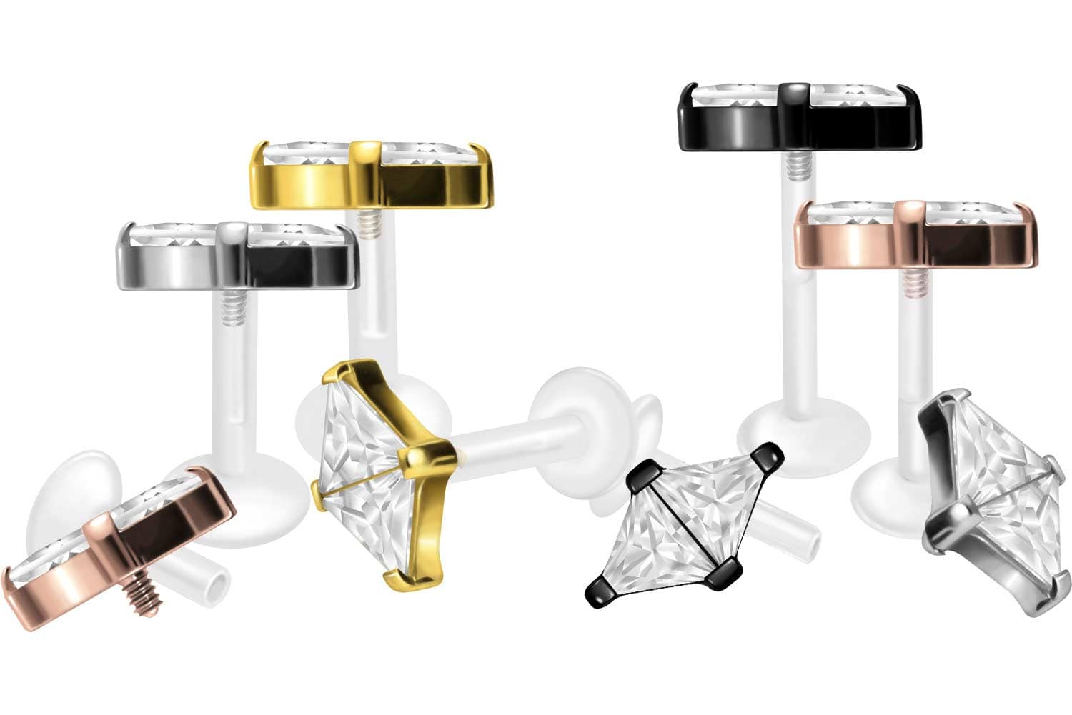 PTFE labret with internal thread + titanium attachment SETTED CRYSTAL ...